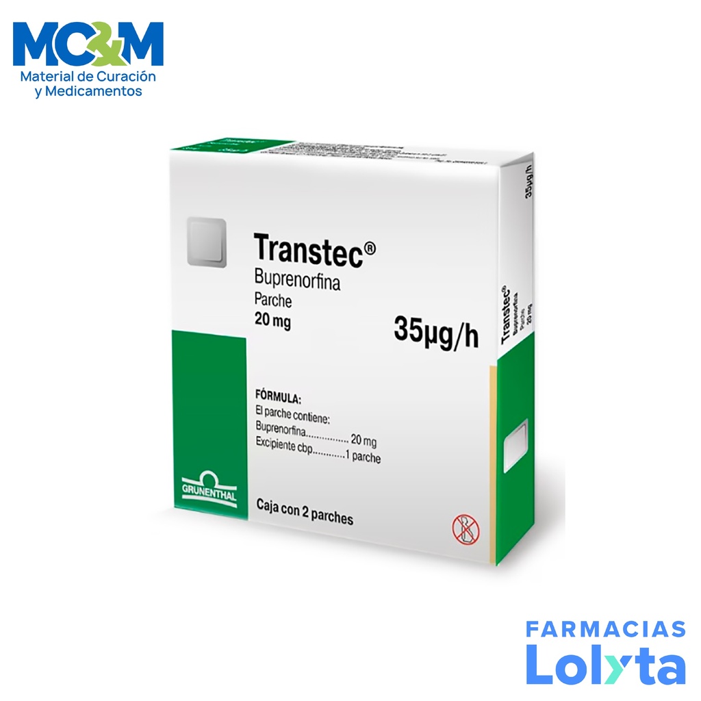 BUPRENORFINA 20 MG 35MCG/H C/2 PARCHES TRANSTEC LAB GRUNENTHAL GRUPO II ...