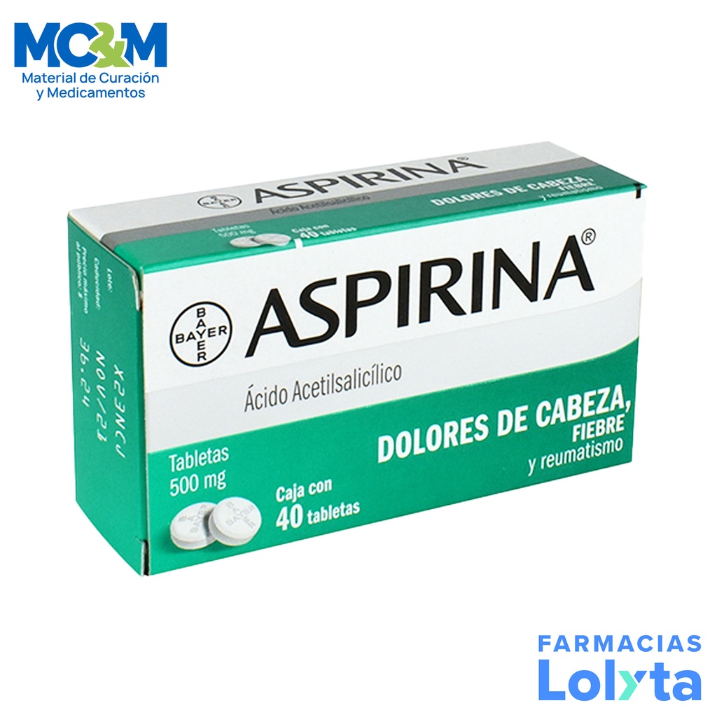 ASPIRINA 500 MG C/40 TAB ACIDO ACETILSALICILICO LAB BAYER | Website ...