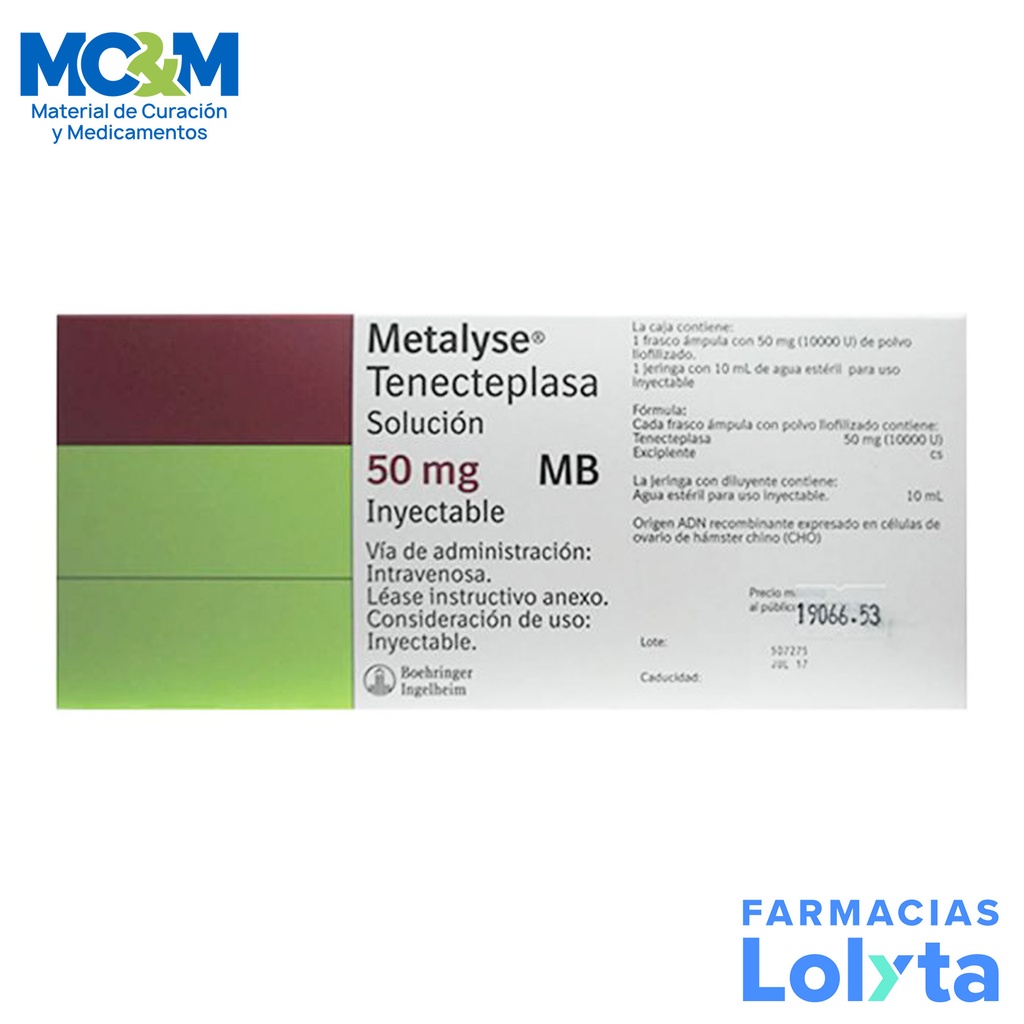 METALYSE SOL INY 50 MG TENECTEPLASA | Website Farmacias Lolyta
