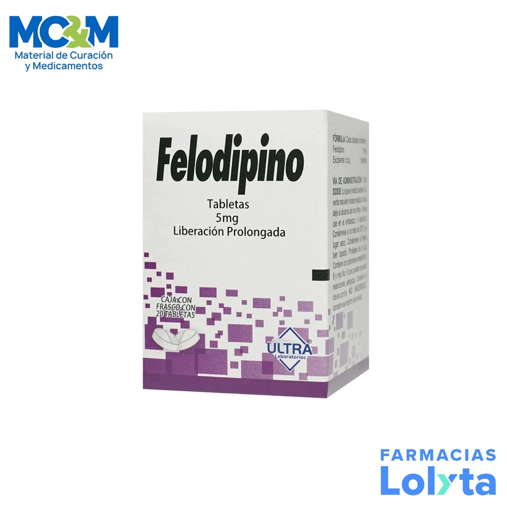 FELODIPINO 5MG C/20 TAB LP LAB ULTRA | Website Farmacias Lolyta