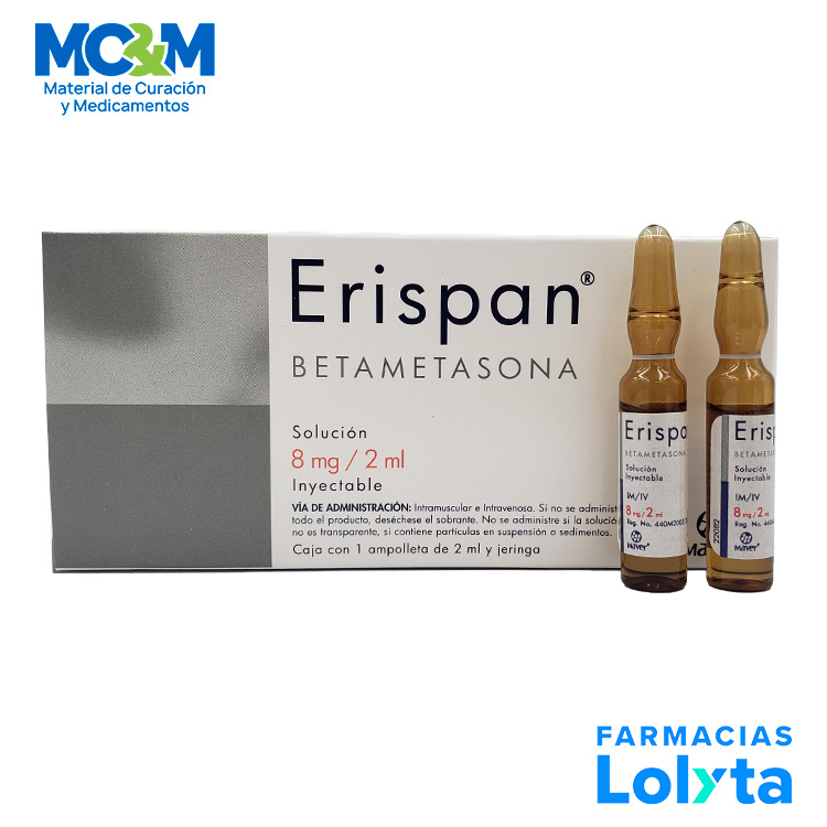 BETAMETASONA SOL INY 8 MG/2 ML IM/IV ERISPAN C/JERINGA LAB MAVER ...