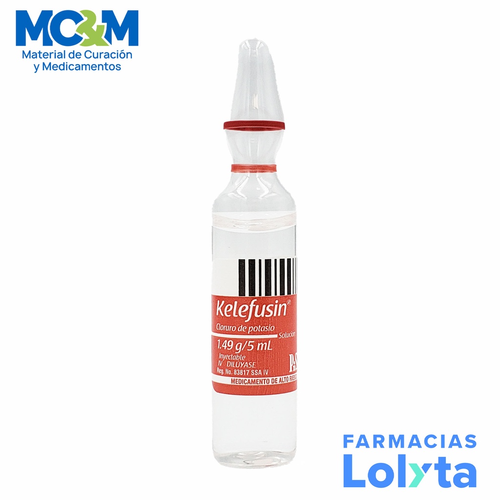 CLORURO DE POTASIO SOL INY 1.49 G/5 ML PIEZA KELEFUSIN LAB PISA ...