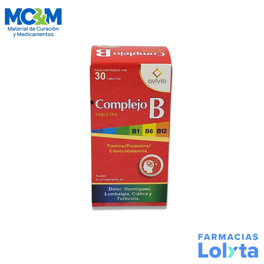 COMPLEJO B TIAMINA PIRIDOXINA CIANOCOBALAMINA C/30 TAB LAB AVIVIA ...