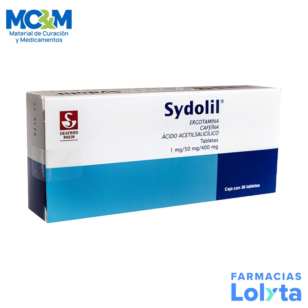 SYDOLIL 1/50/400 MG C/36 TAB ERGOTAMINA CAFEINA ACIDO ACETILSALICILICO ...