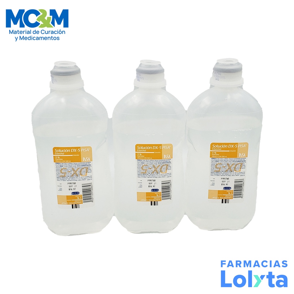 GLUCOSA 5% SOL INY 500 ML SOLUCION DX-5 LAB PISA | Website Farmacias Lolyta