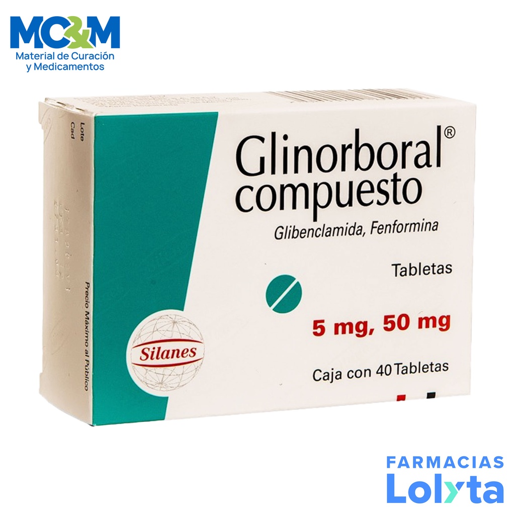 GLINORBORAL COMPUESTO 5/50 MG C/40 TAB GLIBENCLAMIDA FENFORMINA LAB ...