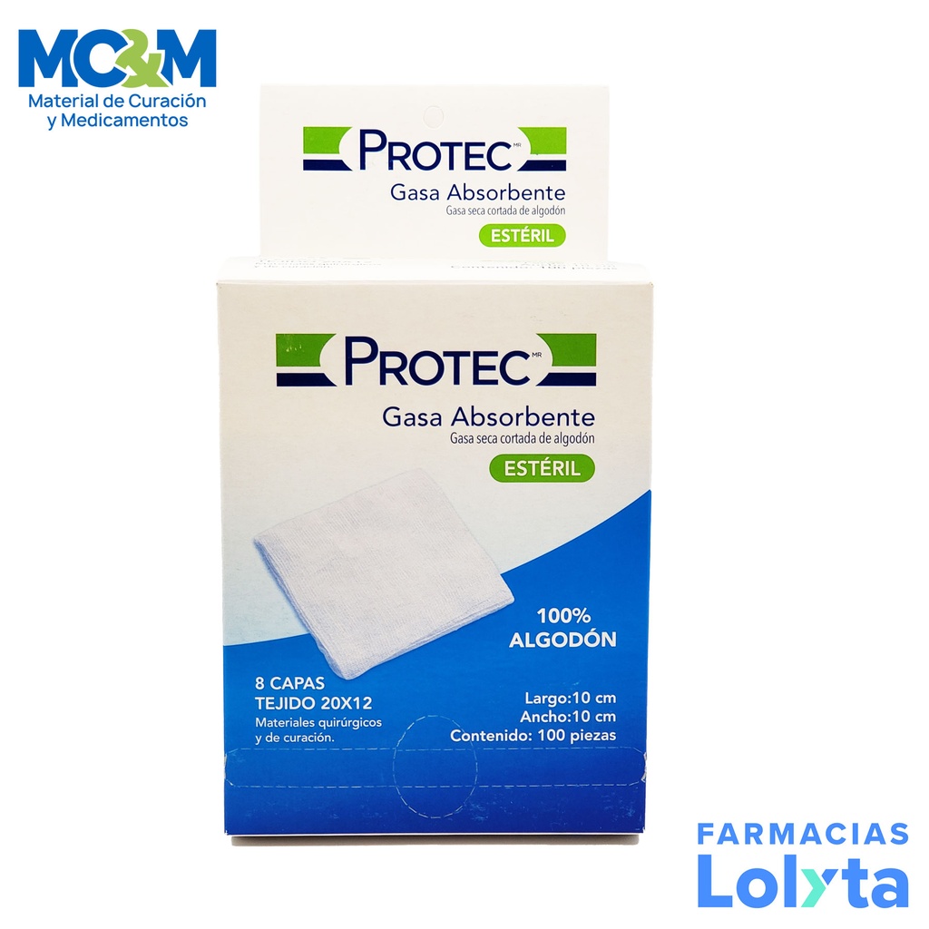 GASA ESTERIL 10 X 10 CM C/100 PZAS ABSORBENTE PROTEC DEGASA 0180130 ...