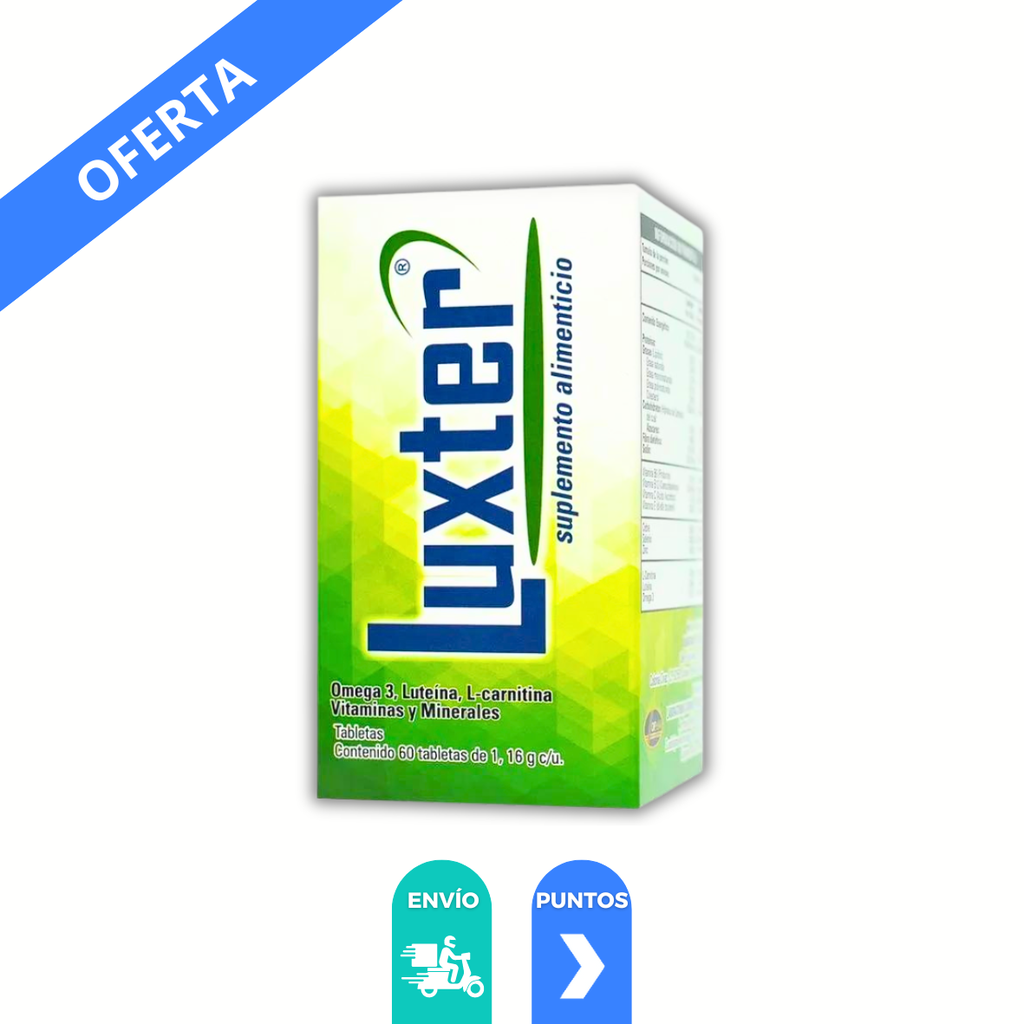 SUPLEMENTO ALIMENTICIO LUXTER 1.16 G C/60 TAB OMEGA 3 LUTEINA CARNITINA ...