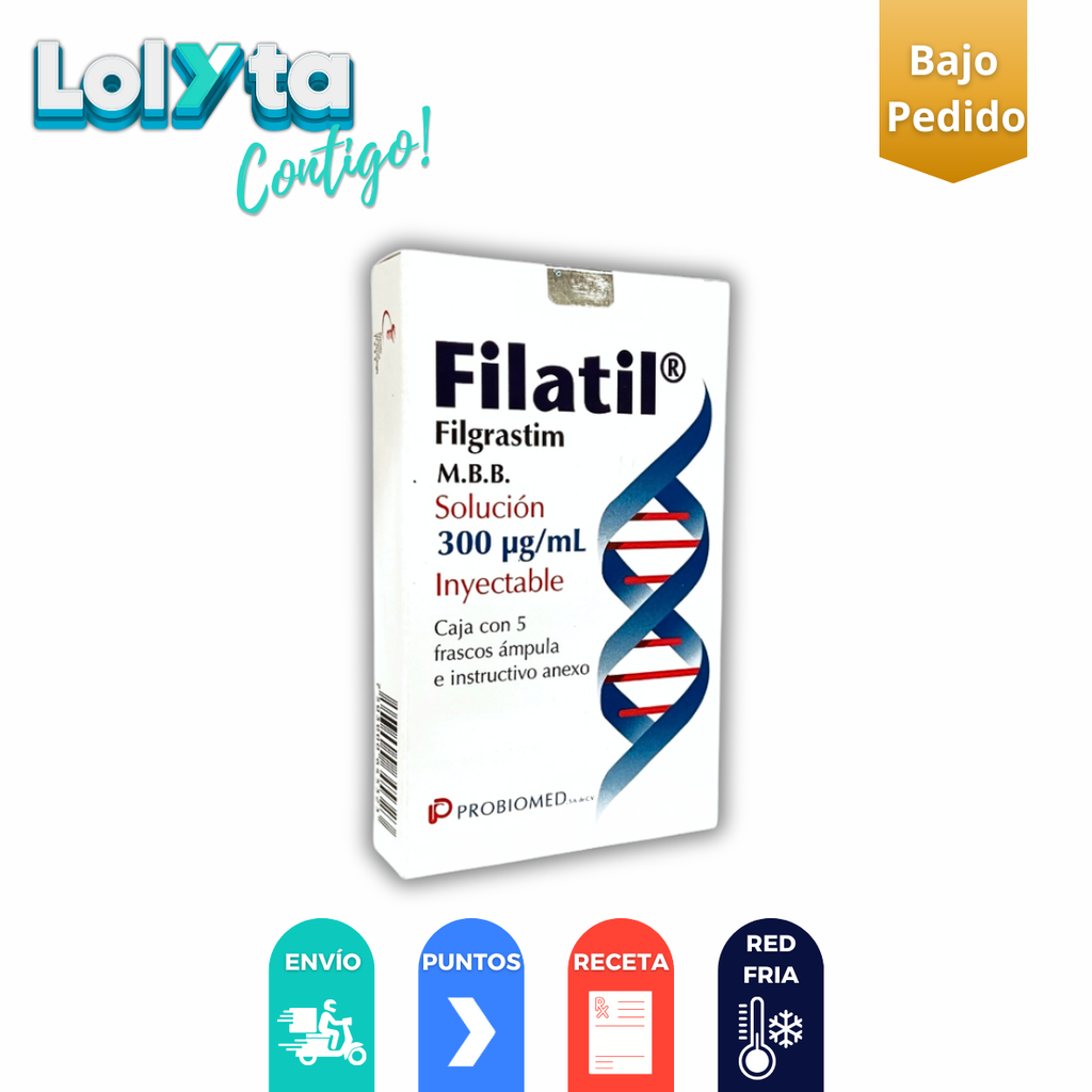 FILATIL SOL INY 300 MCG/ML C/5 AMP FILGRASTIM LAB PROBIOMED (RF ...