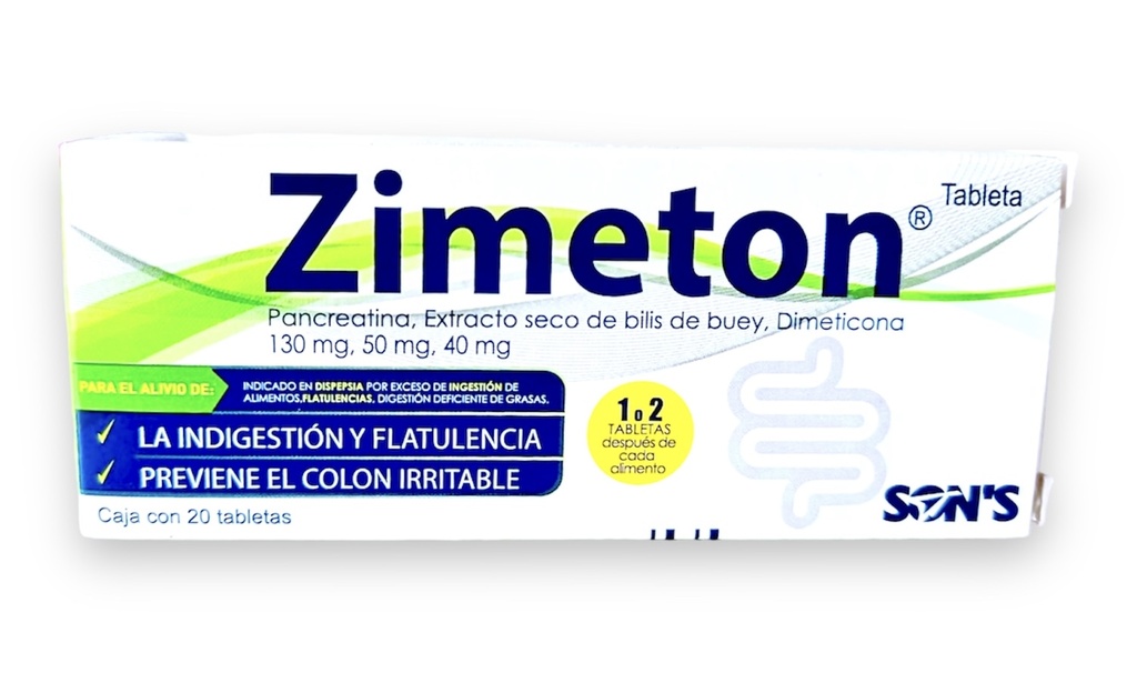 PANCREATINA EXTRACTO SECO DE BILIS DE BUEY DIMETICONA 130/50/40 MG C/20 ...