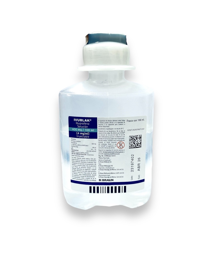 IVUBLAK SOL INY 400 MG/100 ML IBUPROFENO LAB B. BRAUN | Website Farmacias Lolyta
