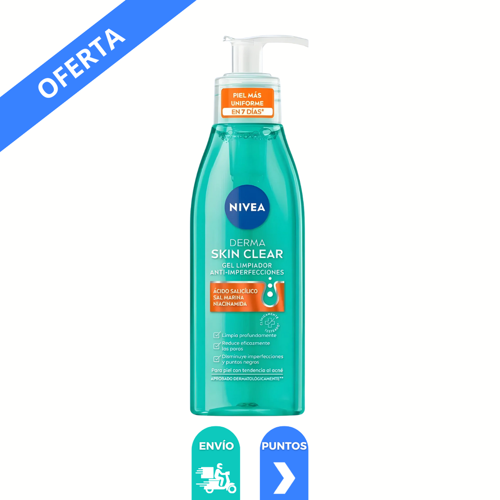 DERMA SKIN CLEAR NIVEA 150 ML GEL LIMPIADOR ANTI-IMPERFECCIONES ACIDO SALICILICO SAL MARINA ...